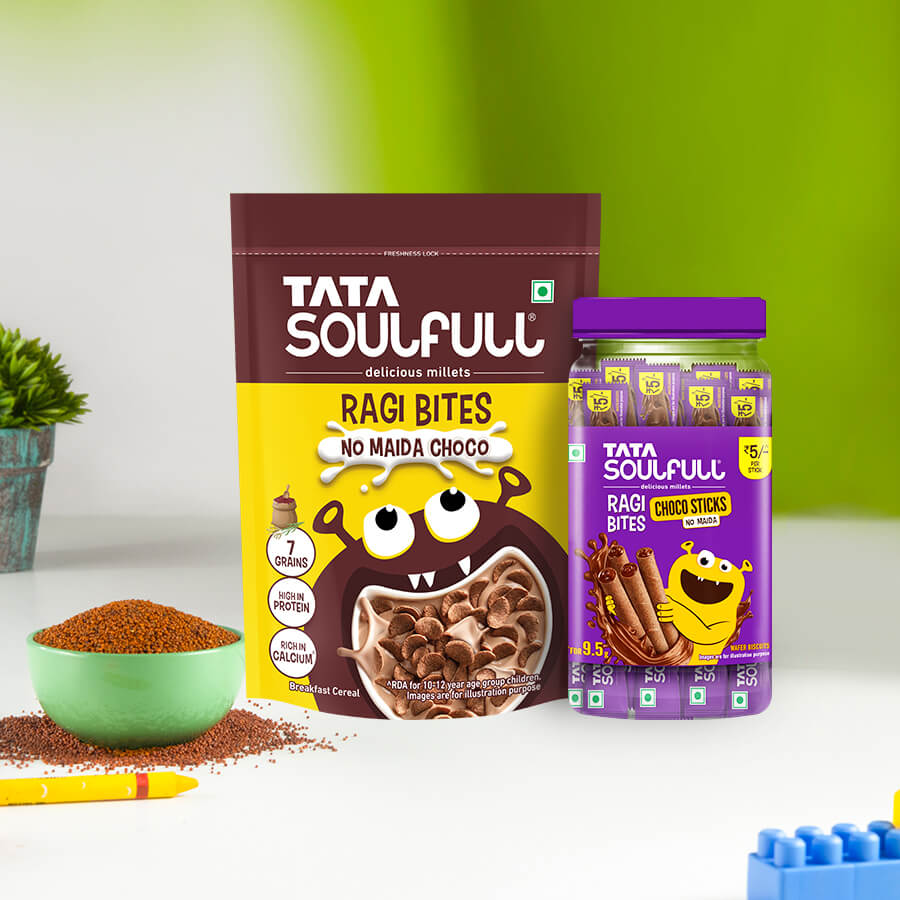 Ragi Bites No Maida Chocos 375g + Choco Sticks Jar Sticker (34 Sticks)