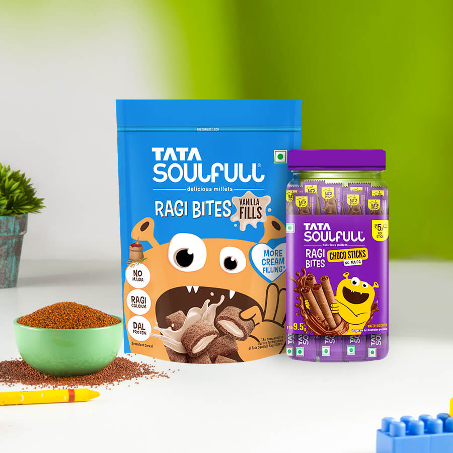 Ragi Bites Vanilla Fills 250g + Choco Sticks Jar (34 Sticks) Combo | 5